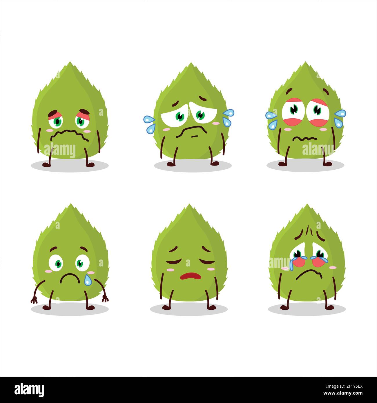 Basil leaves cartoon character with sad expression. Vector illustration ...
