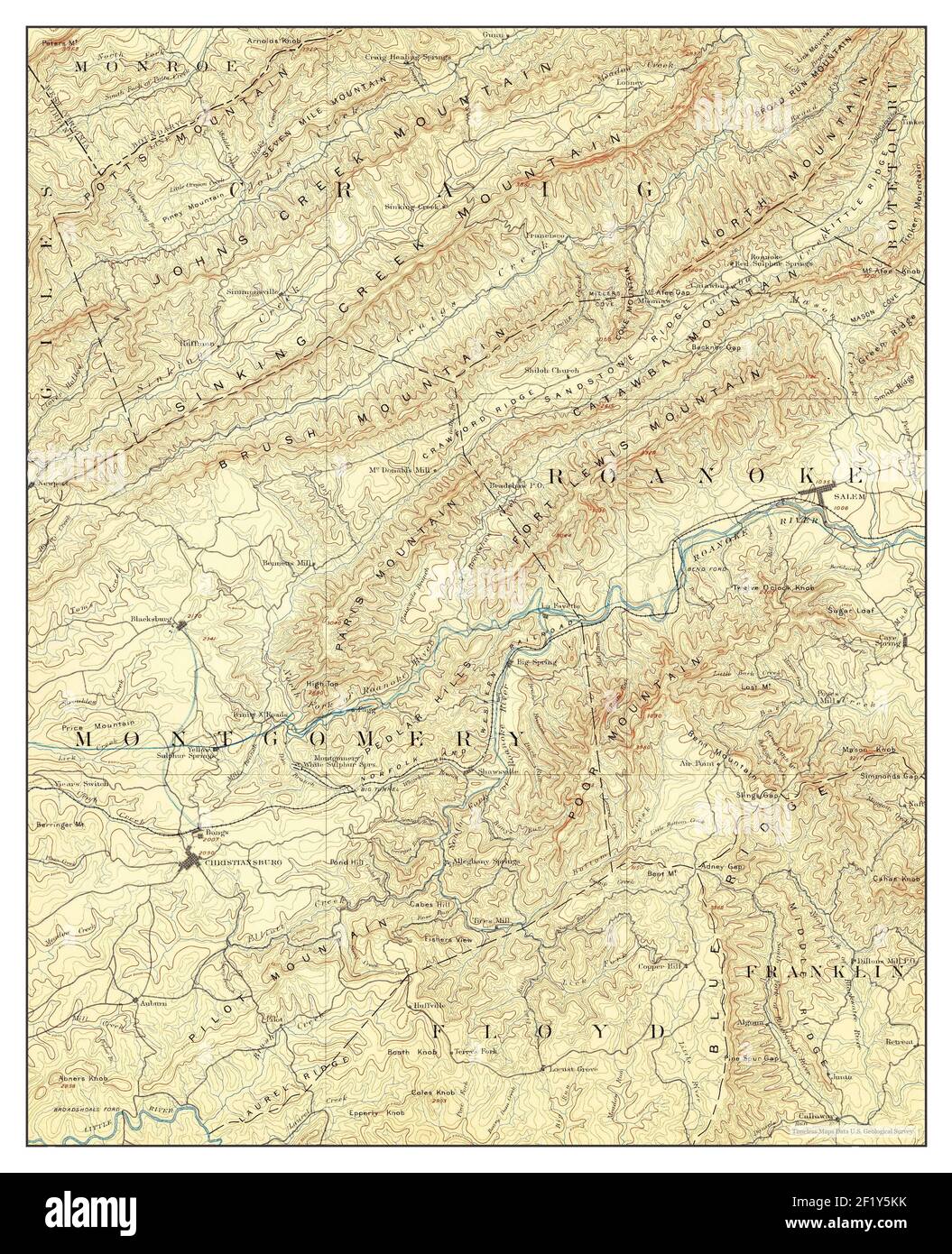 Christiansburg, Virginia, map 1890, 1:125000, United States of America ...