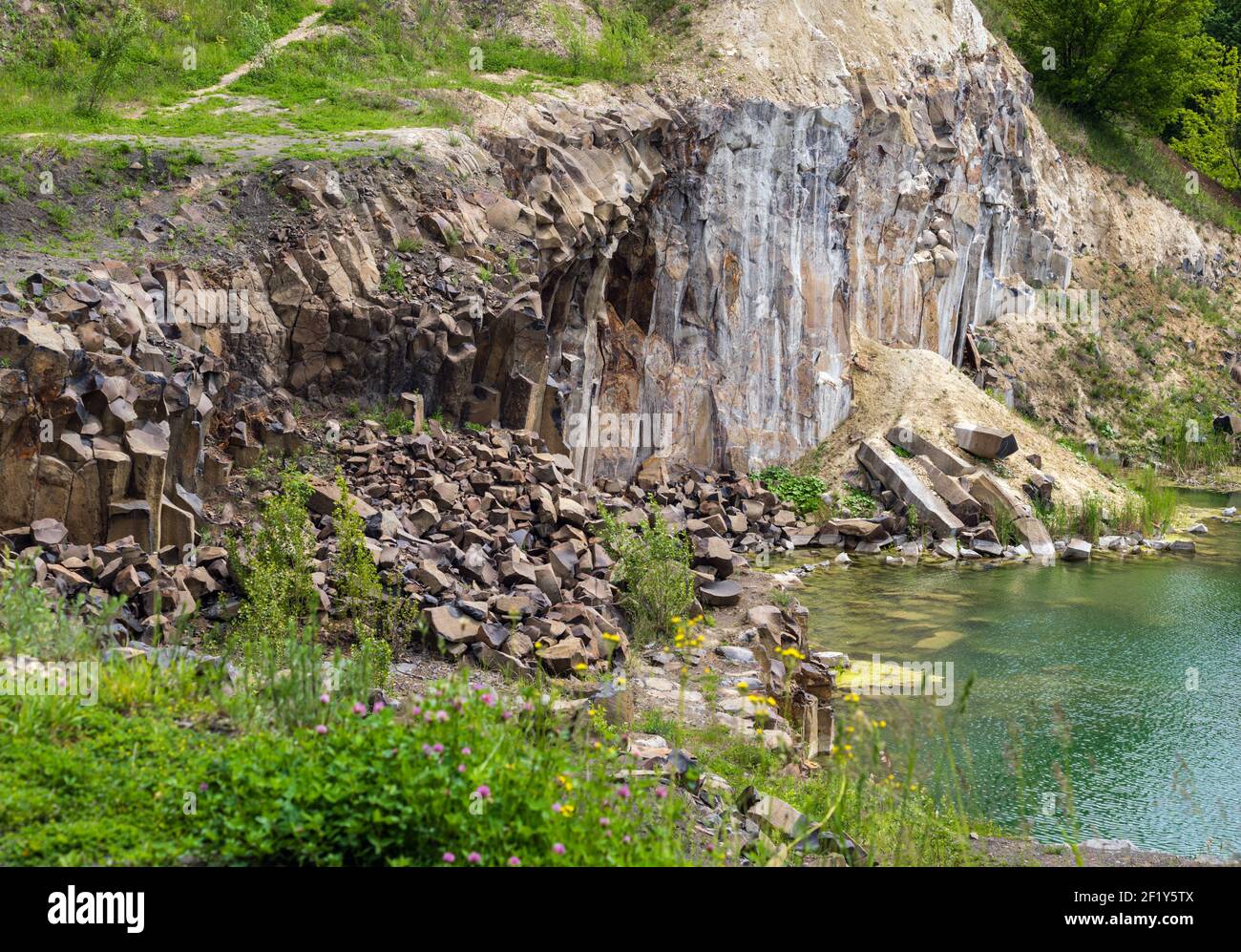Basalt Pillars Geological Reserve and lake, Ukraine Stock Photo - Alamy