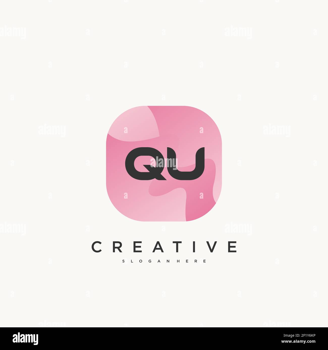 QU Initial Letter logo icon design template elements with wave colorful ...