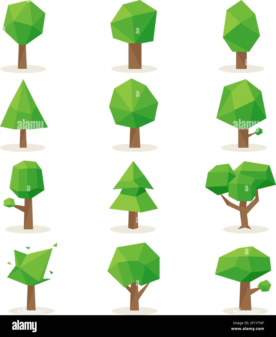 Polygonal trees set. Design nature, environment green, plant natural ...