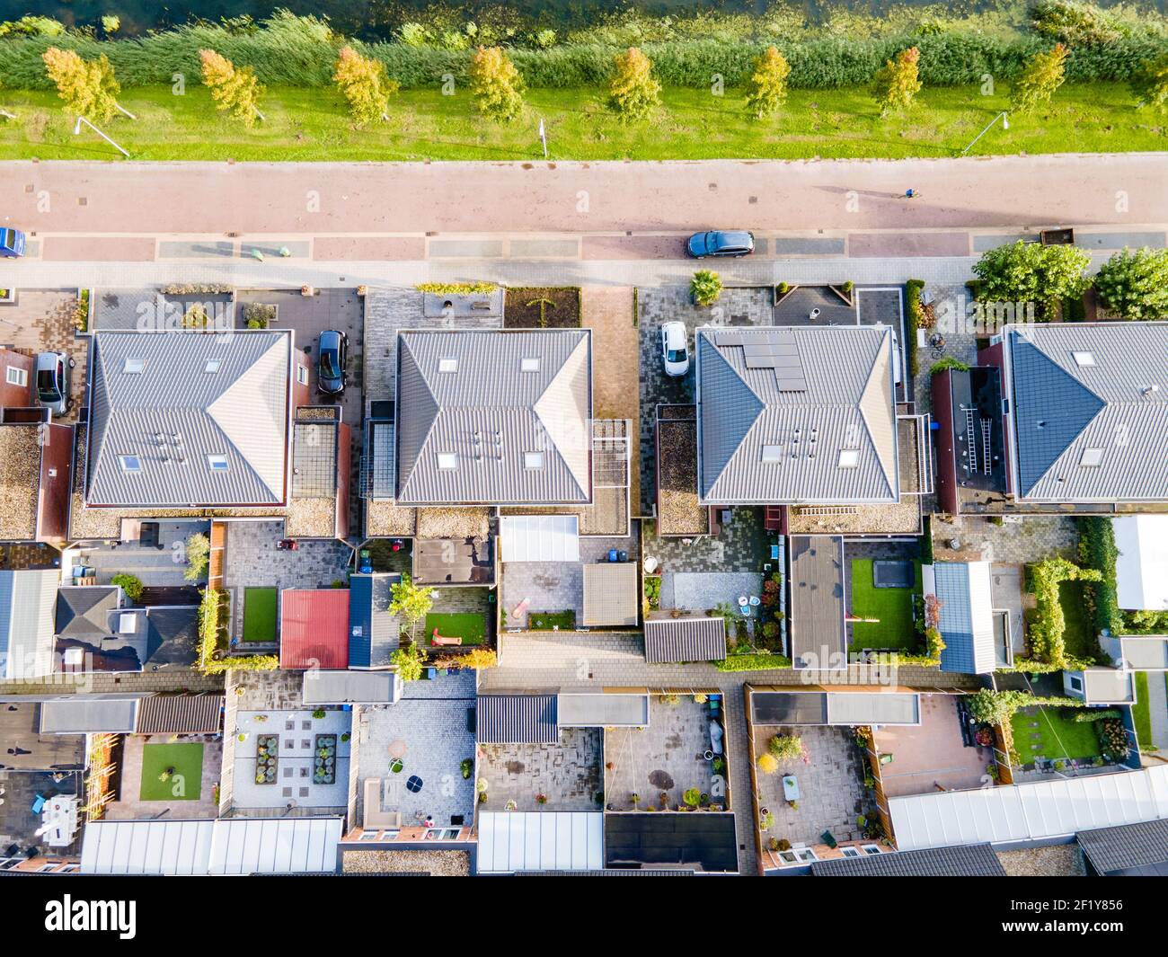 Top view of house Village from Drone capture in the air house is brown ...