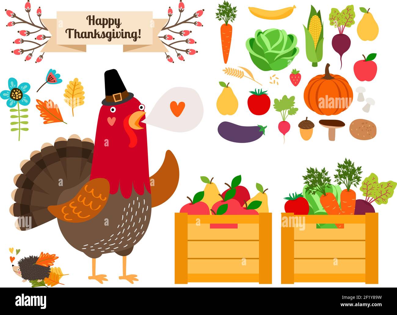Harvest clip art. Vector fruits and vegetables for Thanksgiving and ...