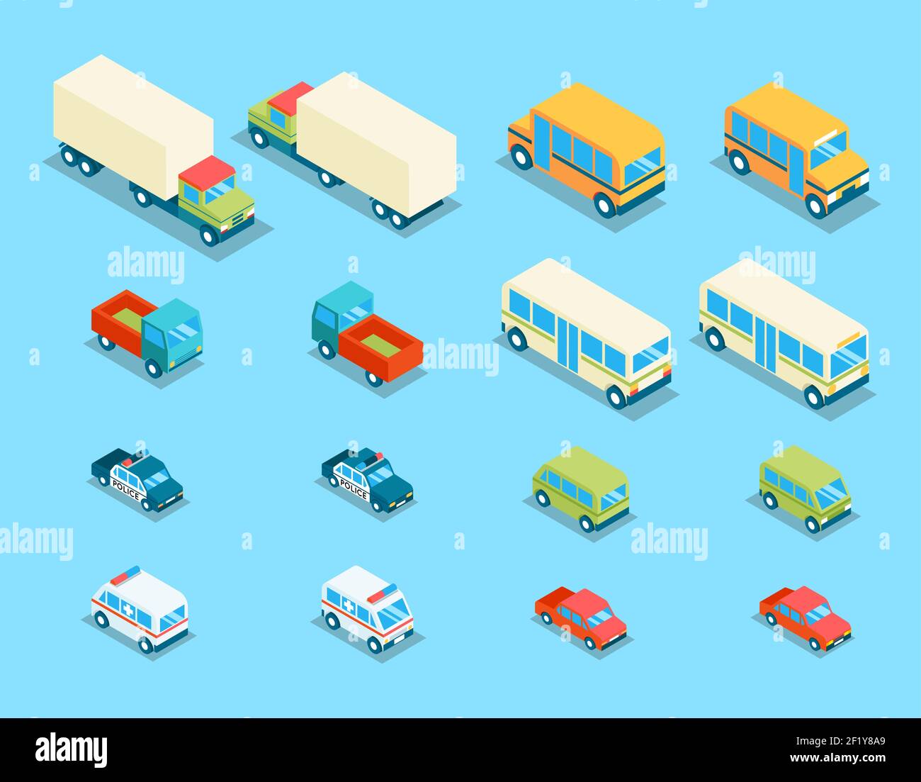 Isometric city transport 3d vector icons set. Transportation car, auto ...