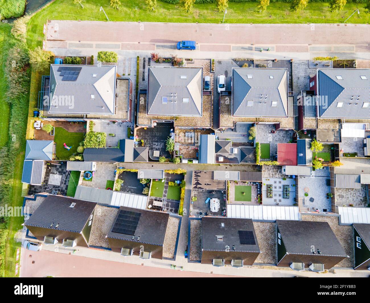 Top view of house Village from Drone capture in the air house is brown ...
