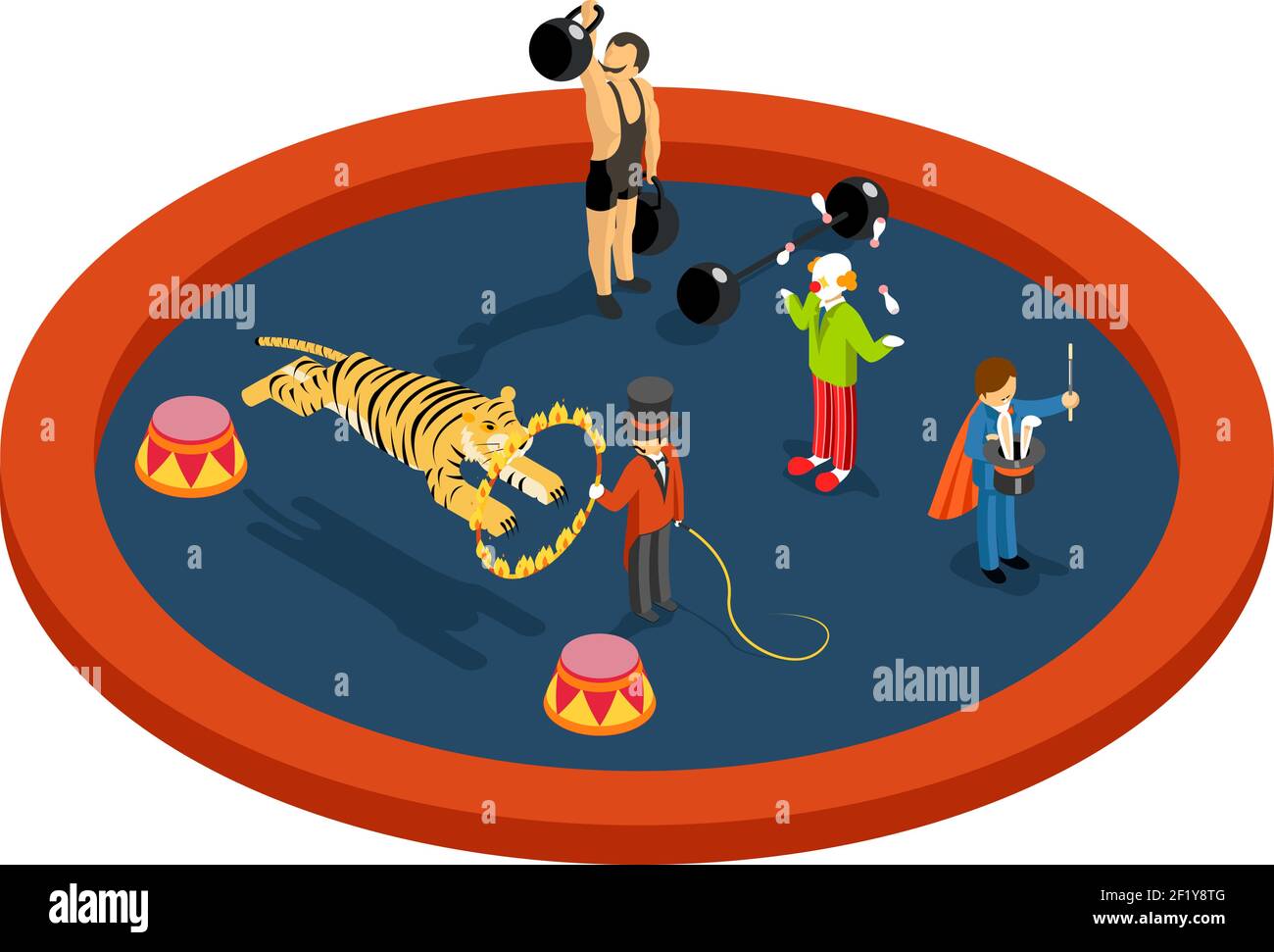 Isometric 3d circus characters. Animal trainer and athlete, magician ...