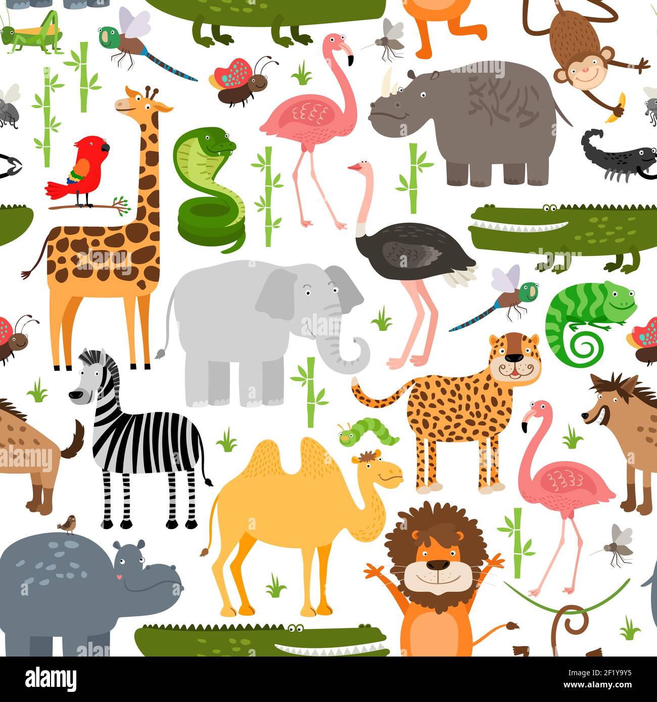 Jungle animals seamless pattern. Crocodile and wild safari, monkey and ...