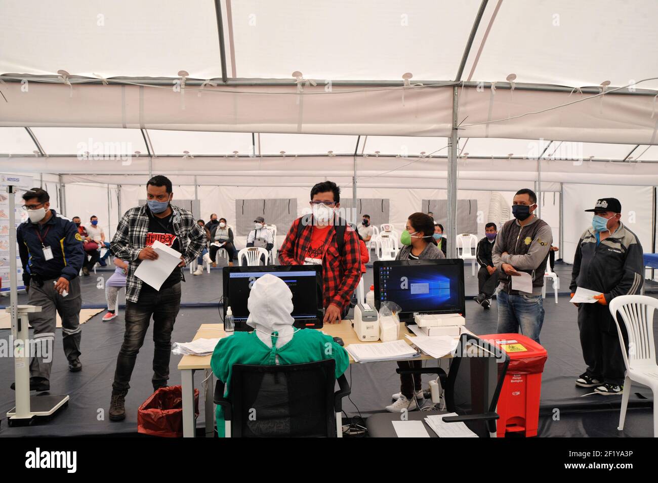 People seen in the triage tent at the IESS Hospital in the South of ...