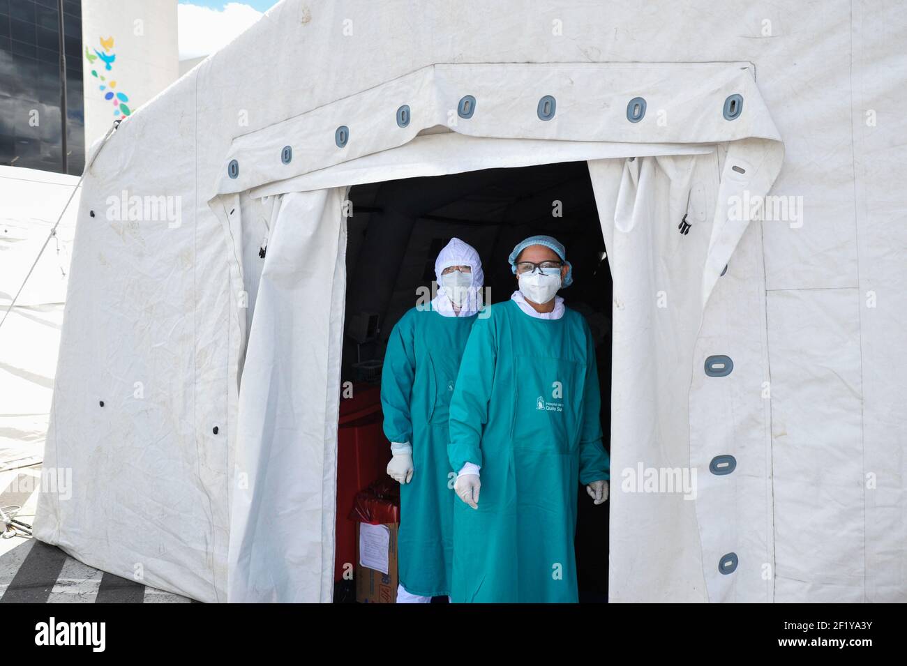 Nurses wearing Personal Protective Equipment at the IESS Hospital in ...