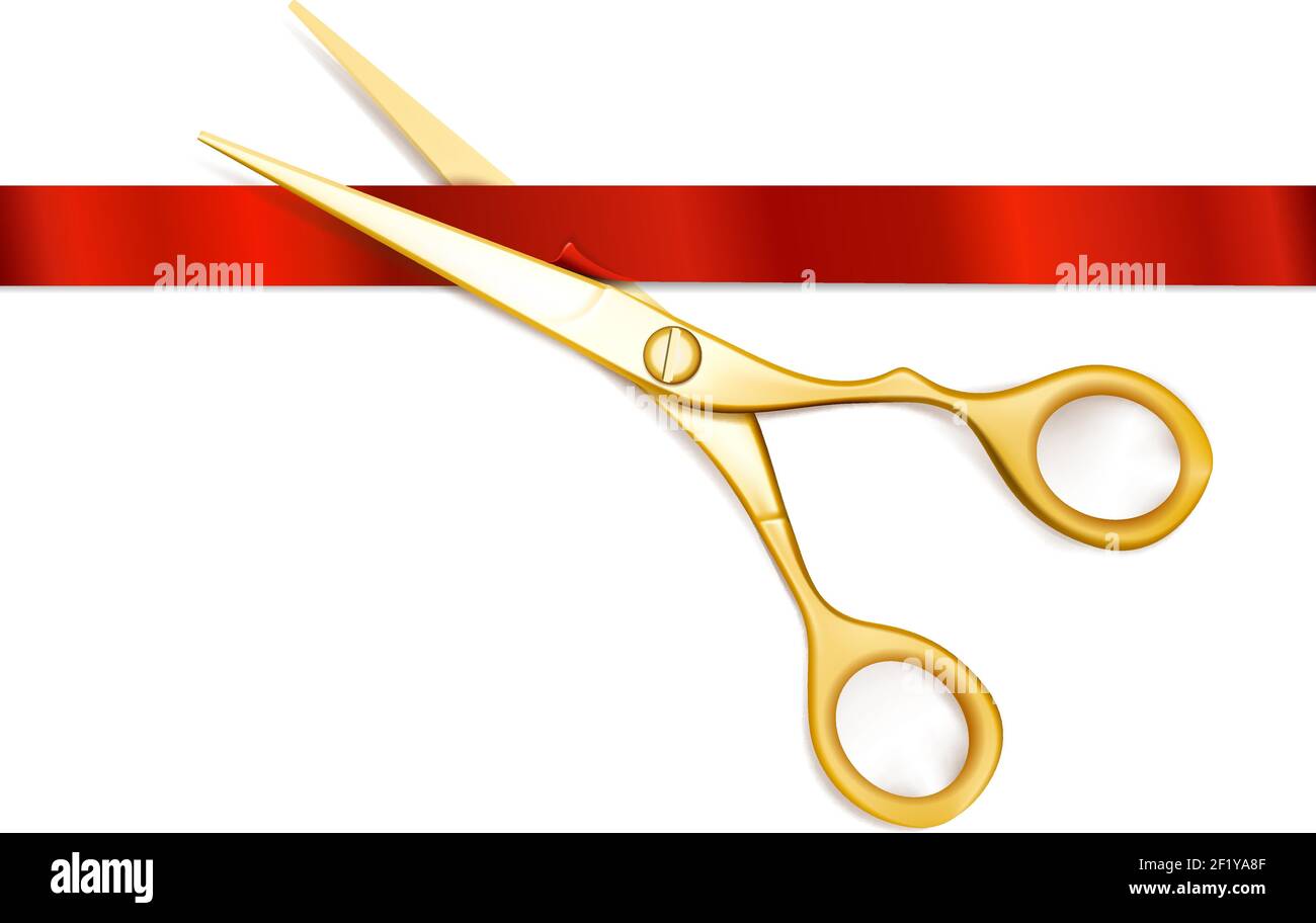 Scissors cut red ribbon. Open ceremony scissors, event celebration ...