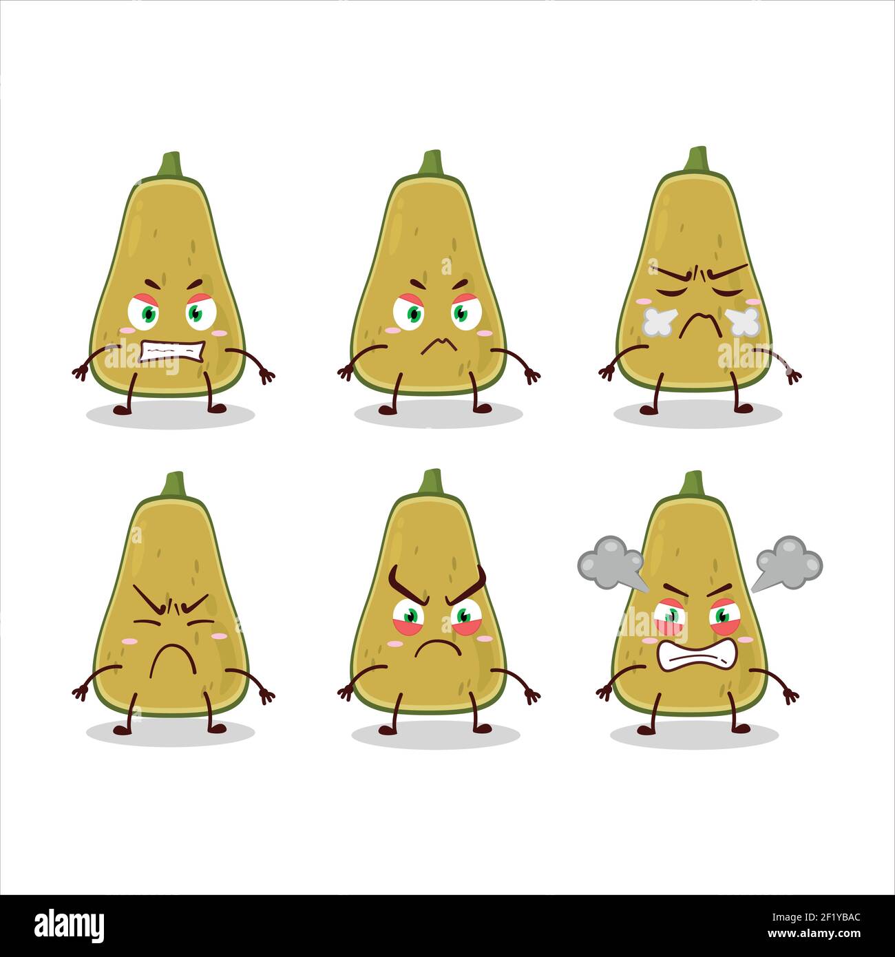 Slice of squash cartoon character with various angry expressions ...