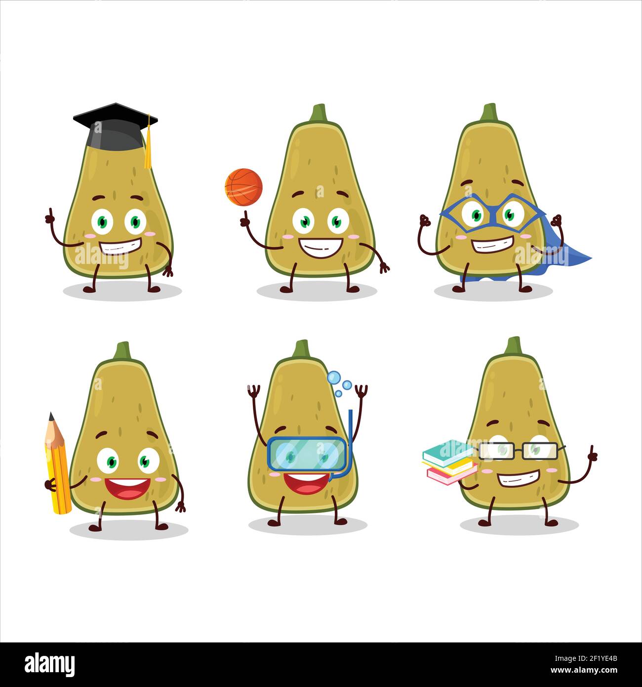 School student of slice of squash cartoon character with various ...