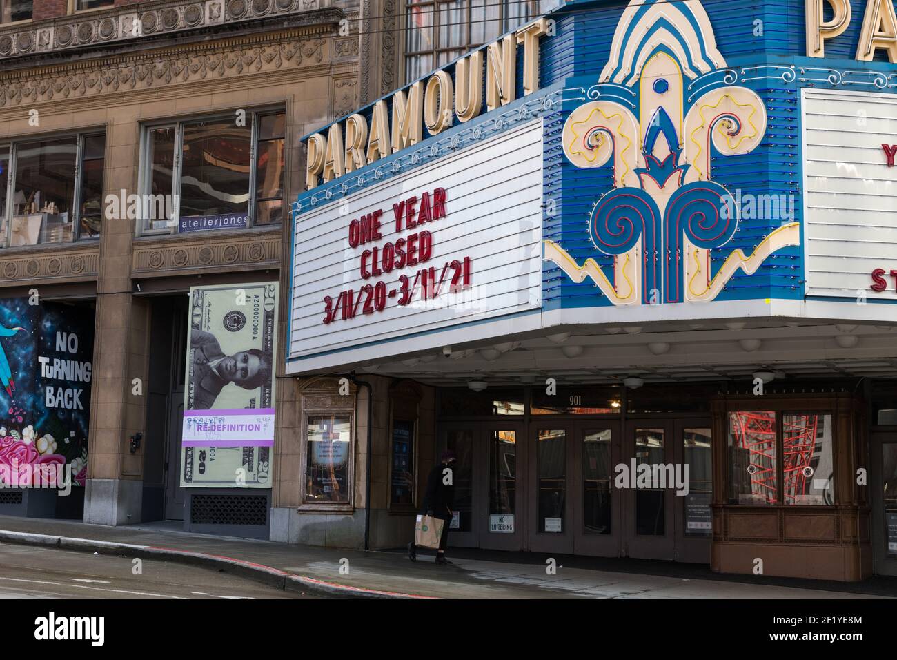 Seattle, USA. 7th Mar, 2021. Paramount Theater one year closed from ...