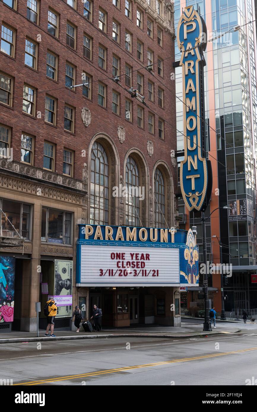 Seattle, USA. 7th Mar, 2021. Paramount Theater one year closed from ...