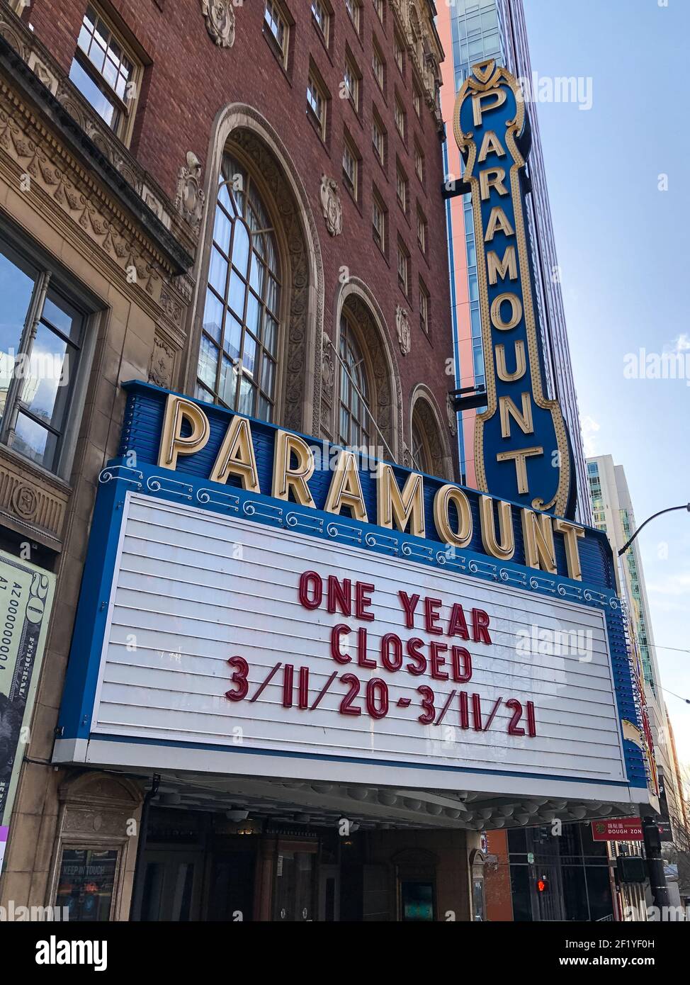 Seattle, USA. 7th Mar, 2021. Paramount Theater one year closed from ...