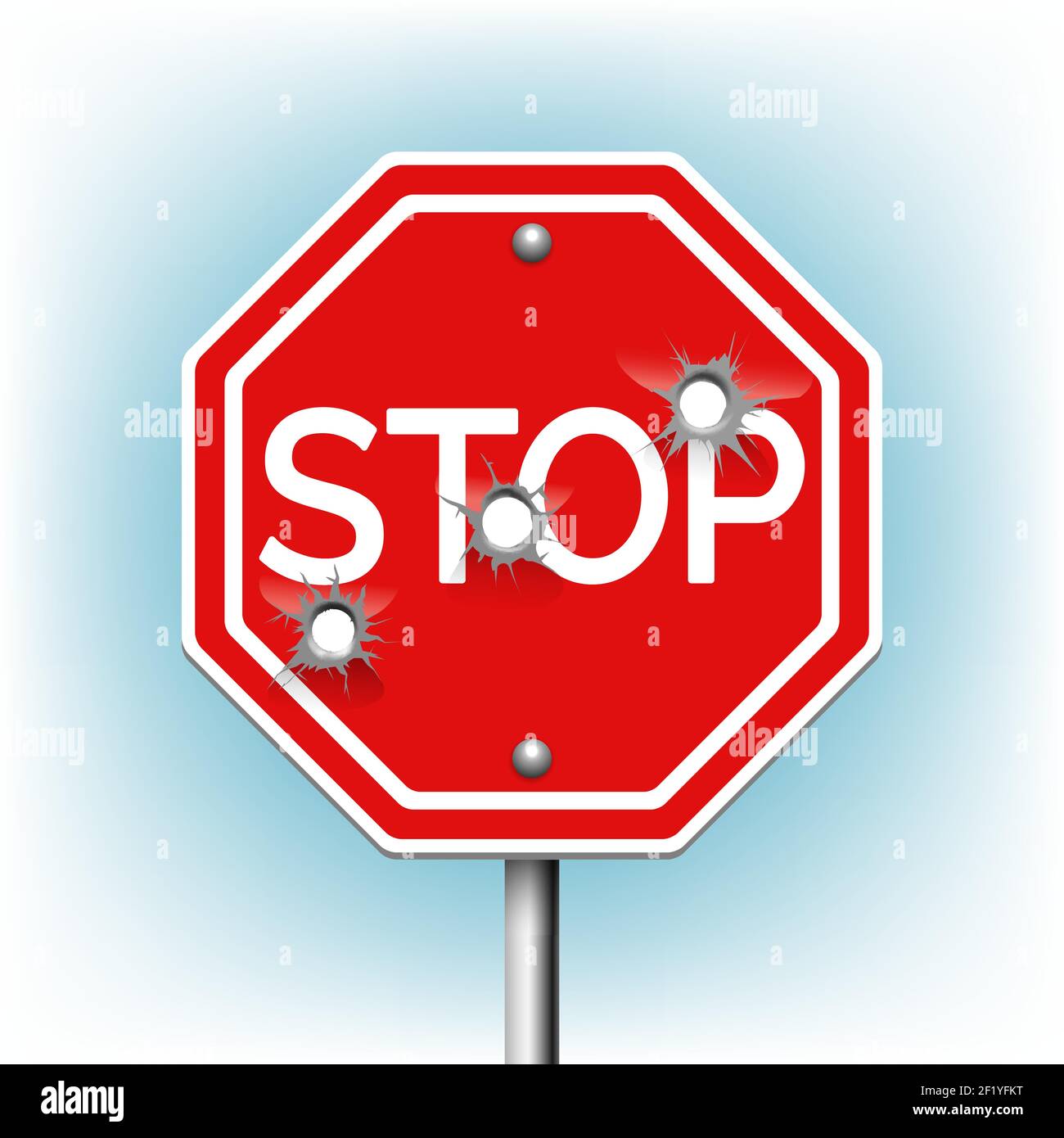 Stop sign with bullet holes. Warning and danger, bullethole and ...