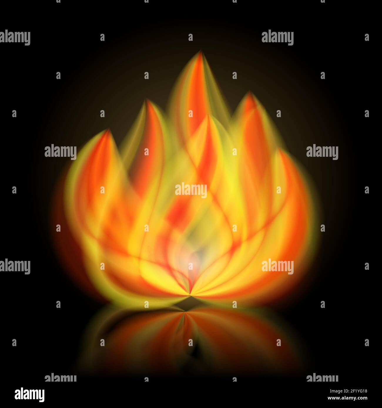 Fire Flame isolated on black with reflection. Vector Illustration ...