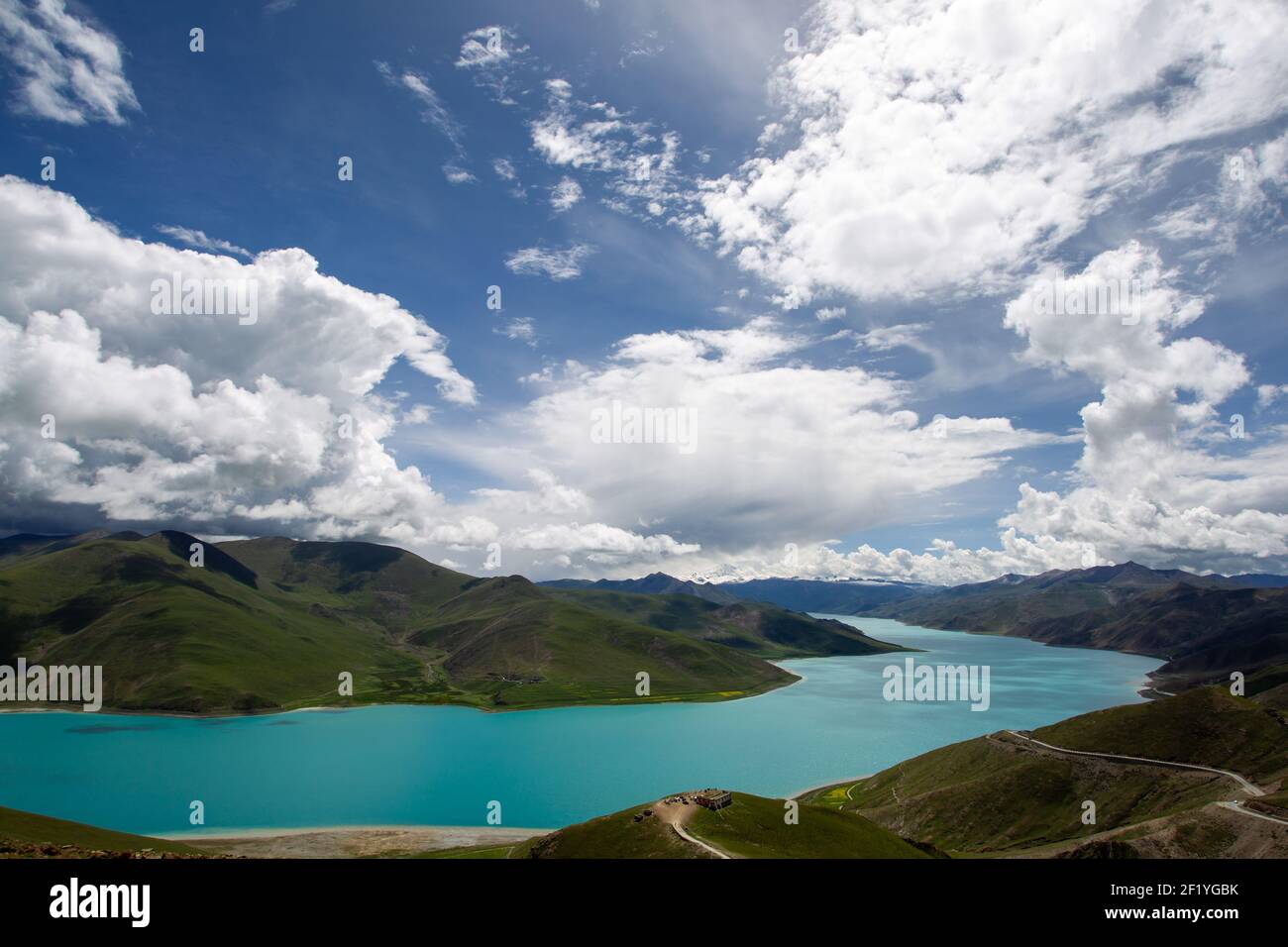 YamdrokTso Lake, one of the three largest holy lakes in Tibet, is ...