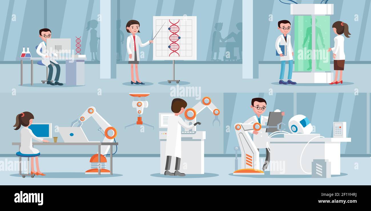 Artificial intelligence horizontal banners with scientists dna research ...