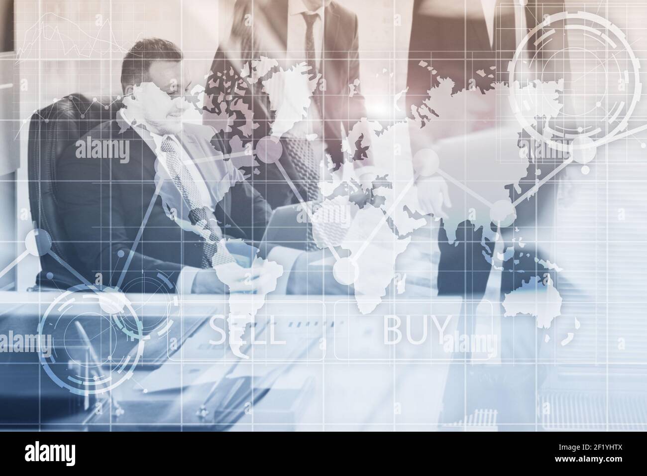 Sell and Buy concept on the background of the world map Stock Photo - Alamy
