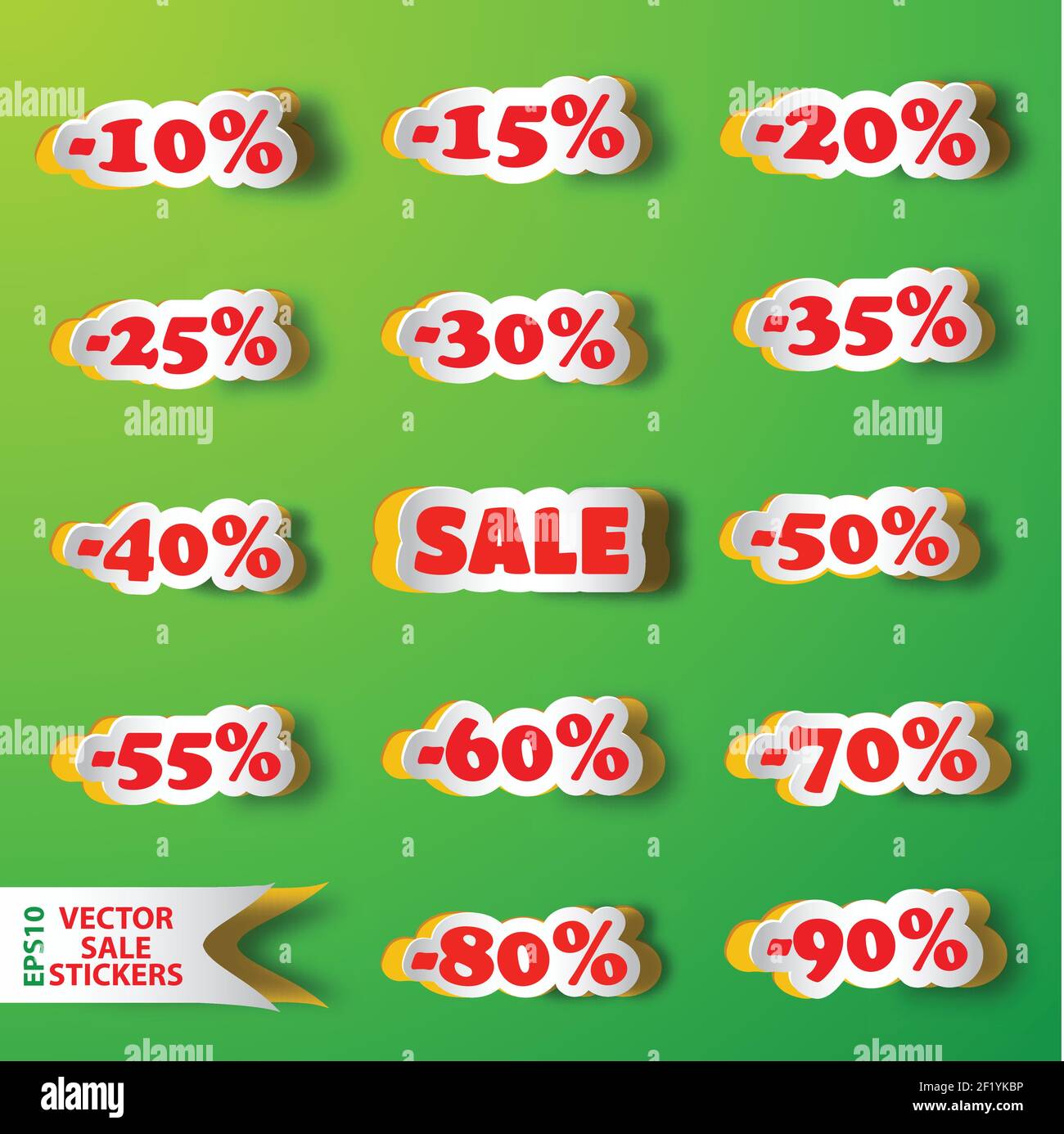 Set of sale stickers in shape of clouds with different discount ...