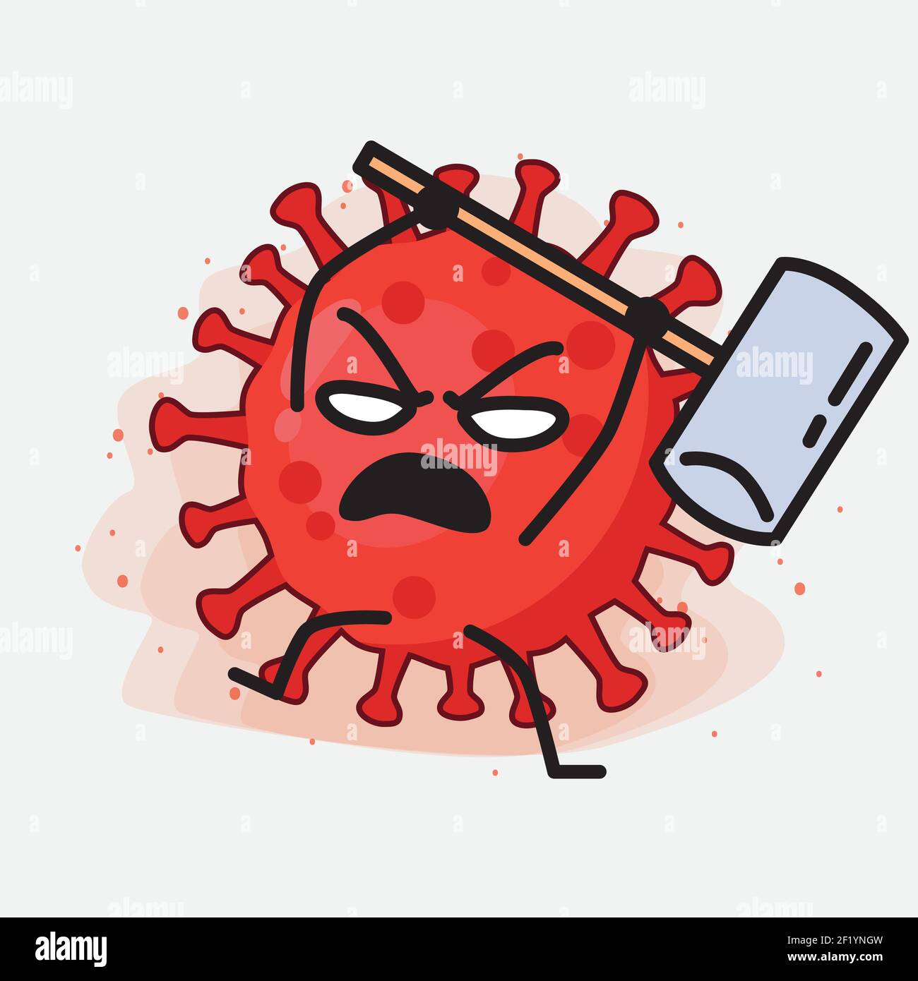 Vector Illustration of Red Virus Character with cute face, simple hands ...