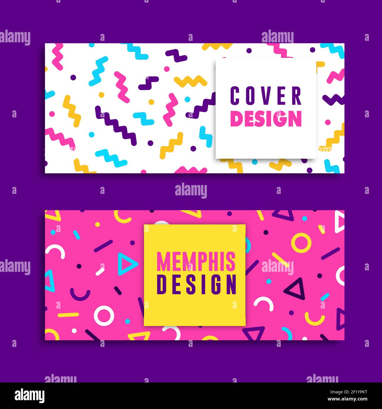 Modern 80s banner illustration set with colorful abstract geometric ...