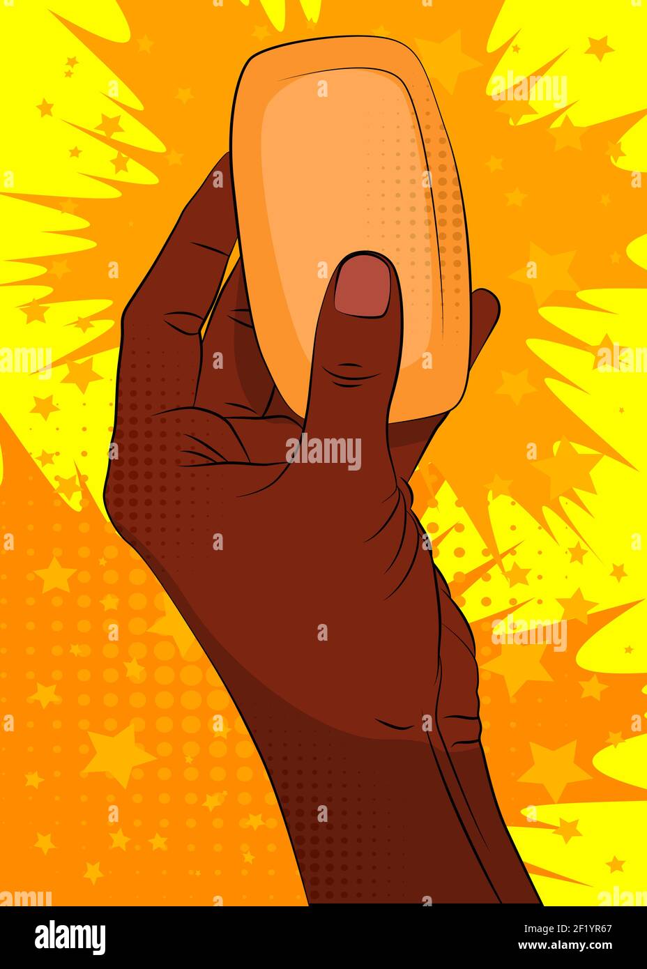 Black African person holding soap. Comic book style illustration with ...