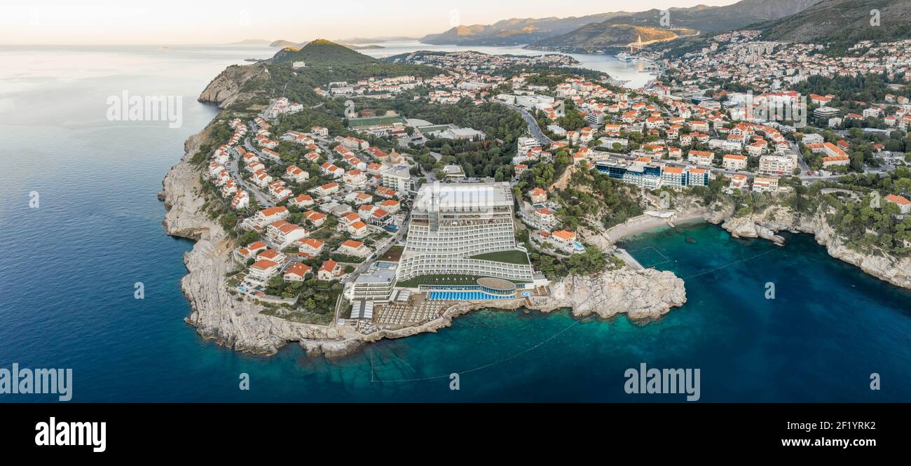 Aerial panorama drone shot of Dubrovnik Lapad peninsula area before ...