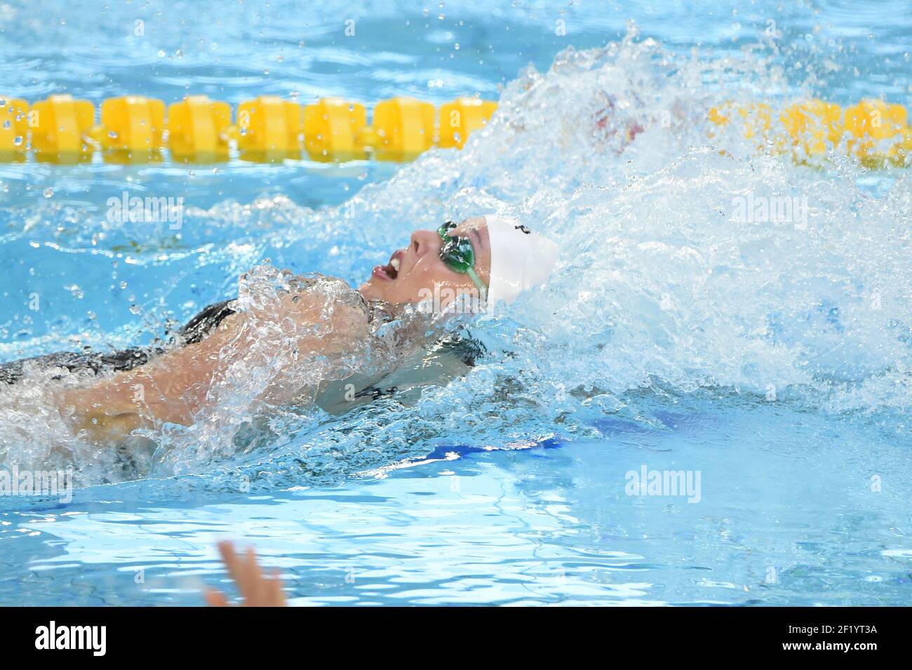 Justine Ress (FRA) competes on 100 m Backstroke during the Swimming ...