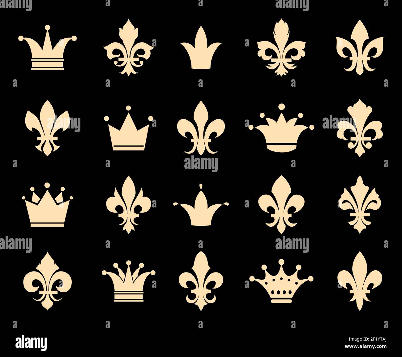 Crown and fleur de lis icons. Symbol insignia, royal antique heraldic ...