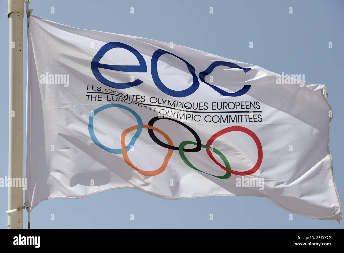 Flag of European Olympic committees (EOC) at the athletes village ...