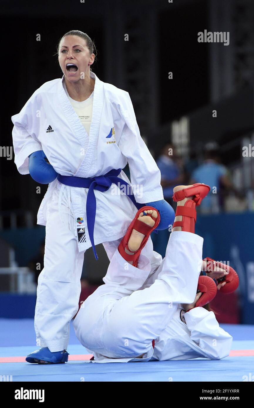 Alexandra Recchia of France competes in Karate, women's kumite -50kg ...