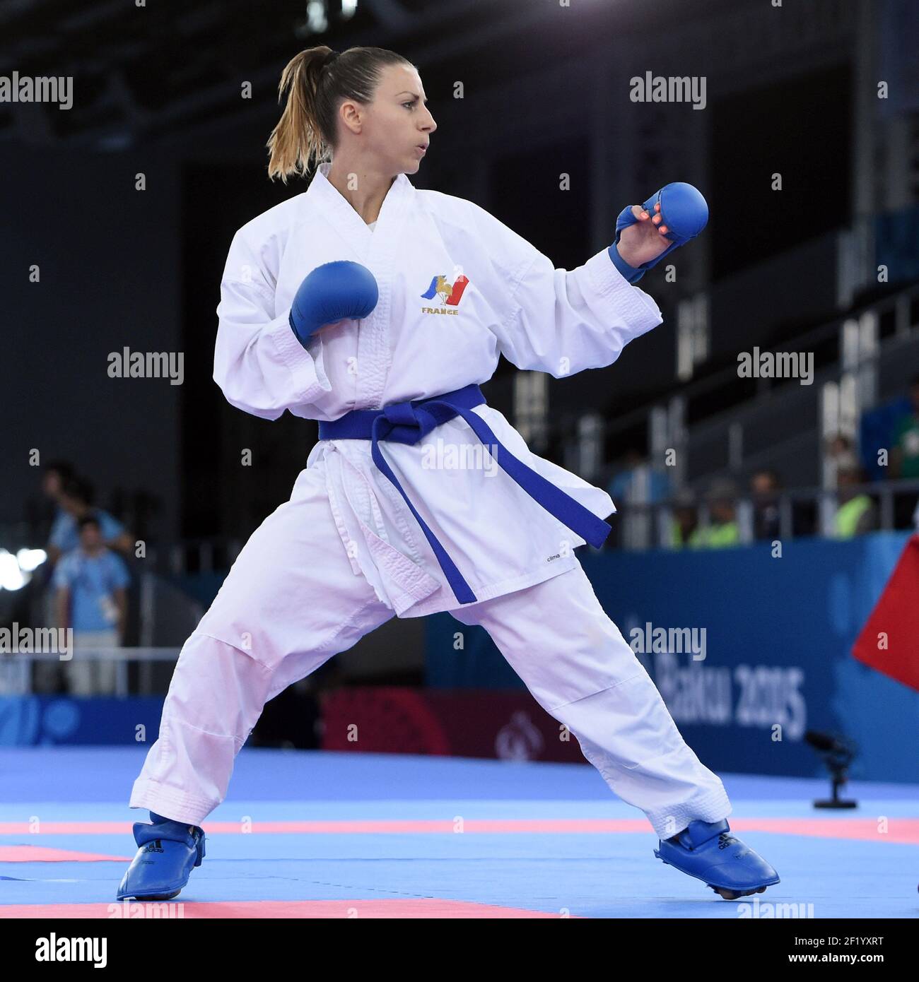 Alexandra Recchia of France competes in Karate, women's kumite -50kg ...