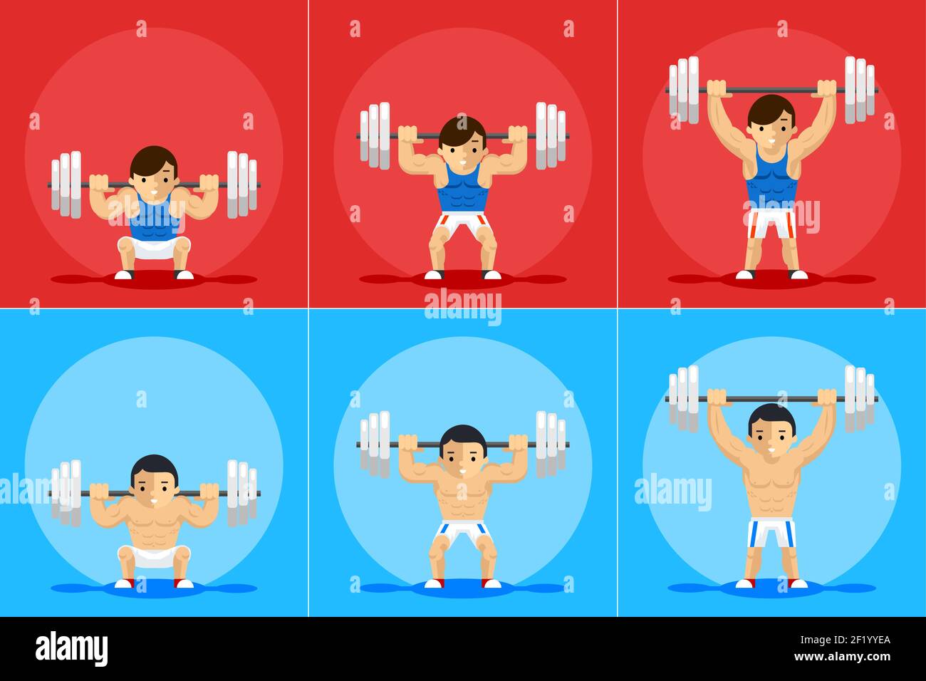 Weightlifting animation frames. Sport training, barbell and strength ...