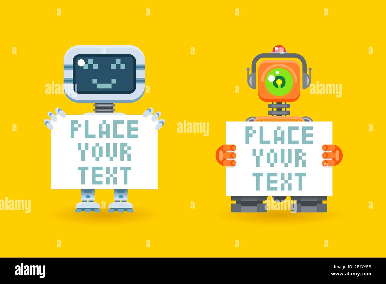 Robots with blank paper with place for text. Cyborg with board, robotic ...
