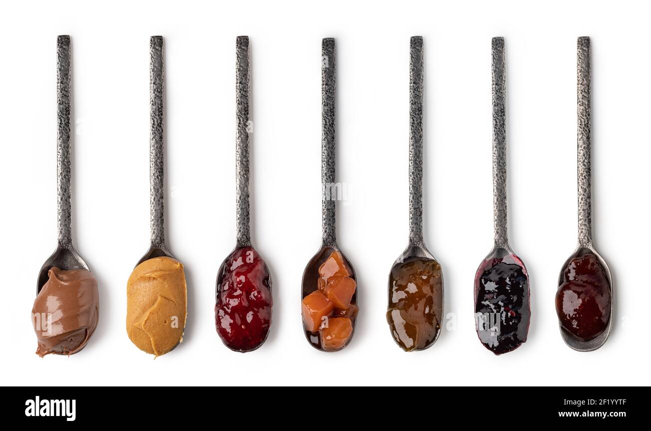 Set of spoon with jam Stock Photo - Alamy