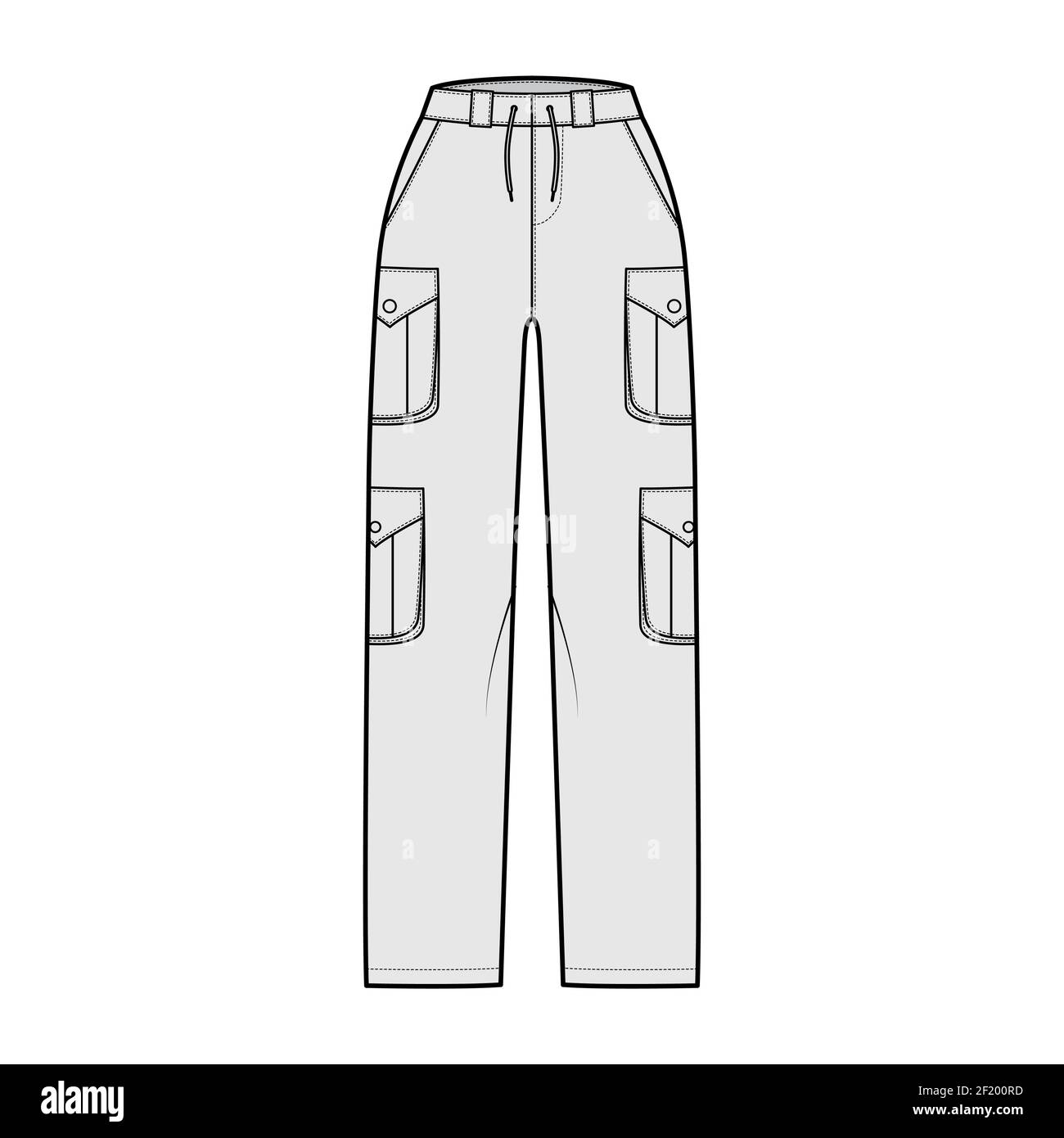 Set Of Cargo Pants Technical Fashion Illustration With Normal Waist