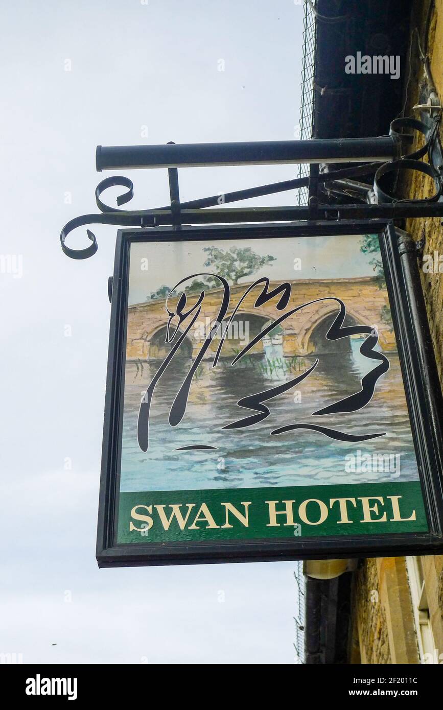 River Thames: Signboard of the Swan Hotel, Radcot, showing the ancient ...