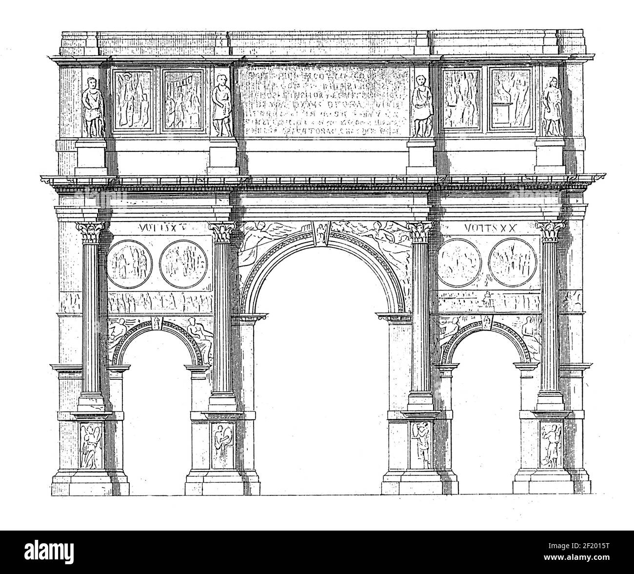 Antique 19th-century engraving of the arch of Constantine in Rome ...