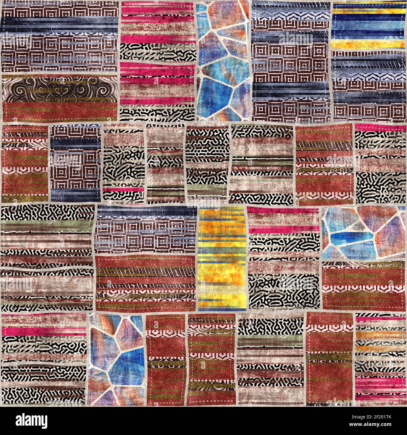 Seamless patchwork collage mix quilt pattern print Stock Photo - Alamy