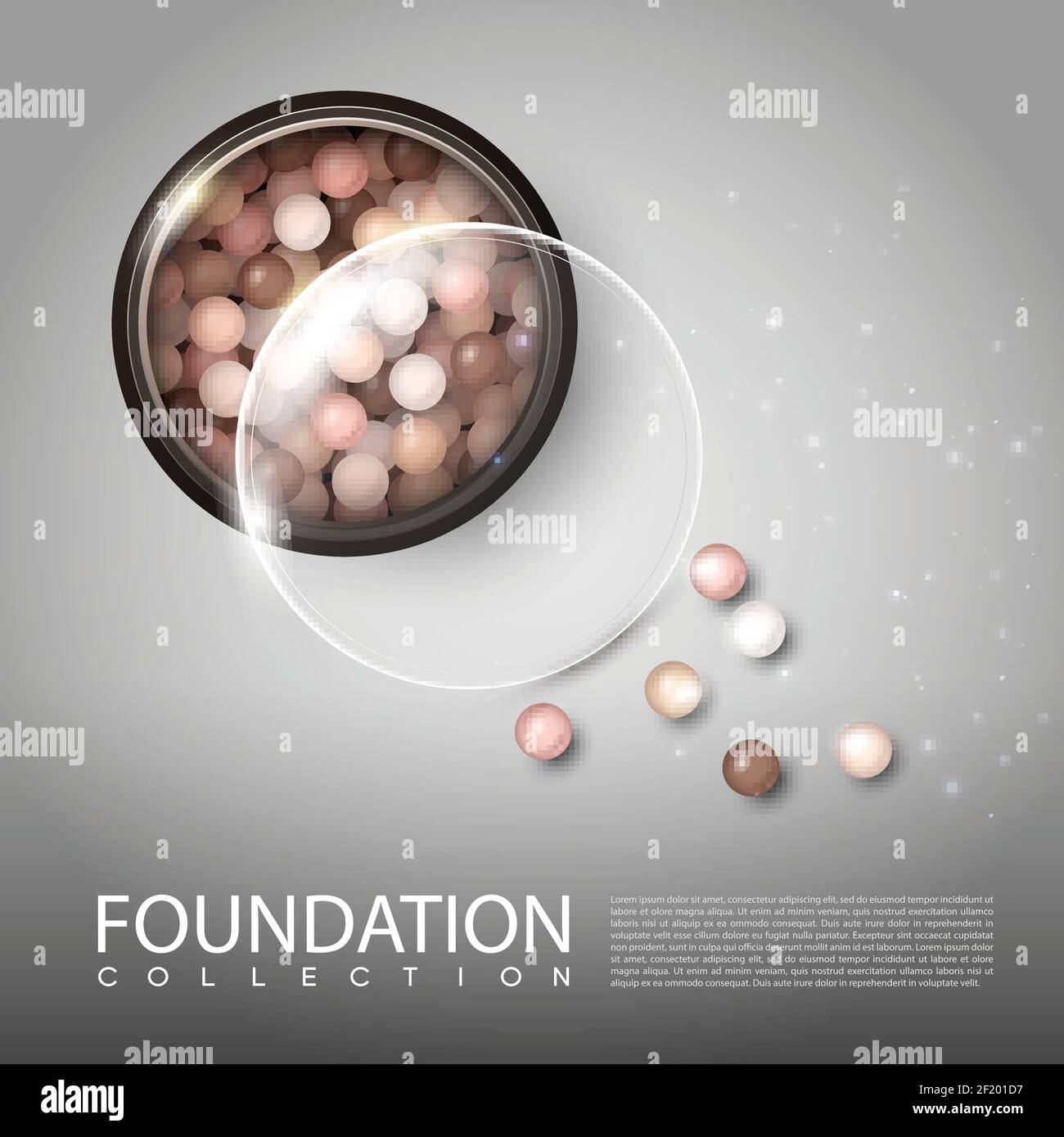 Realistic makeup blusher poster with cosmetic pearls in round case on ...