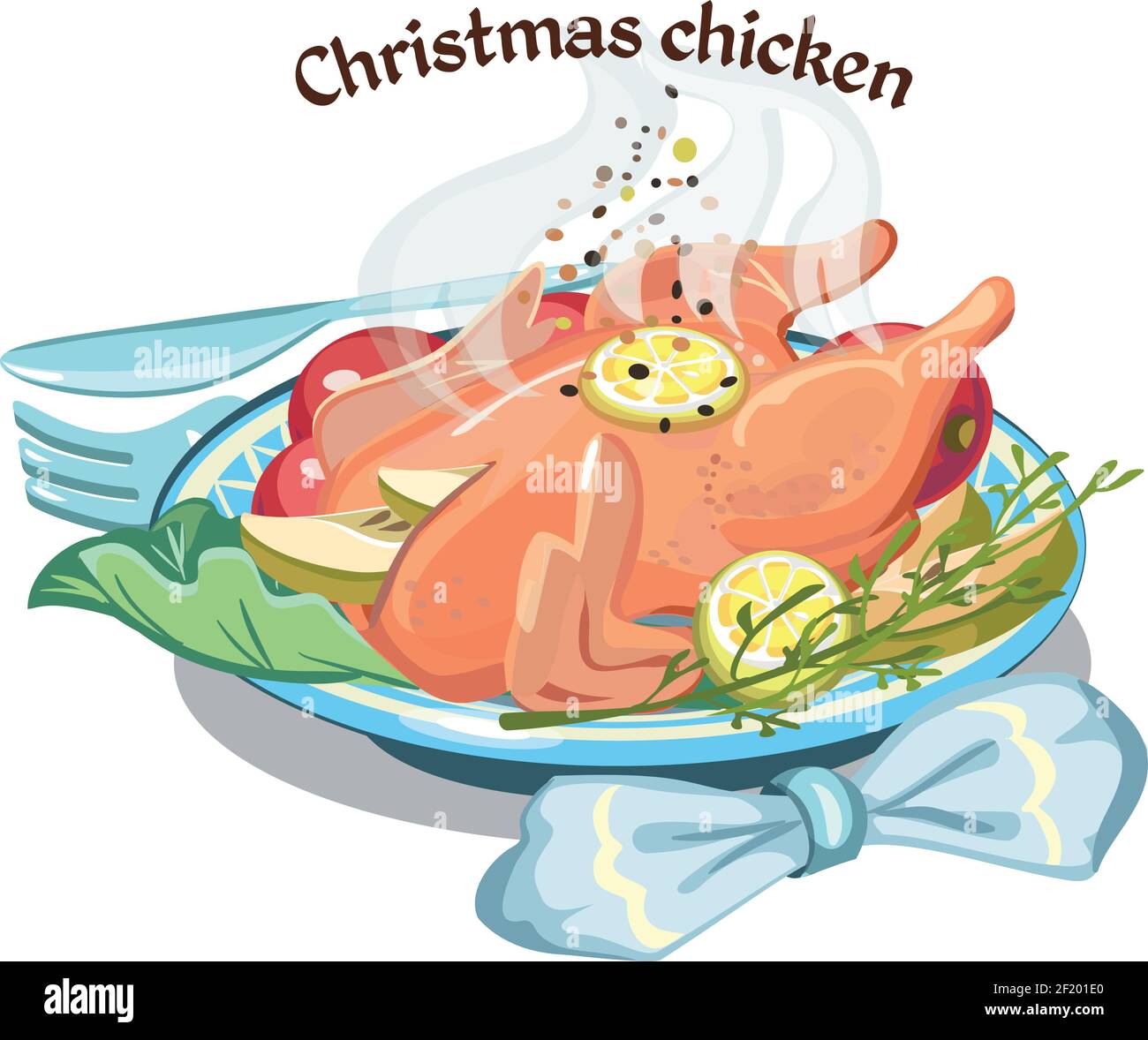 Colored sketch Christmas fried chicken template with lemons food ...