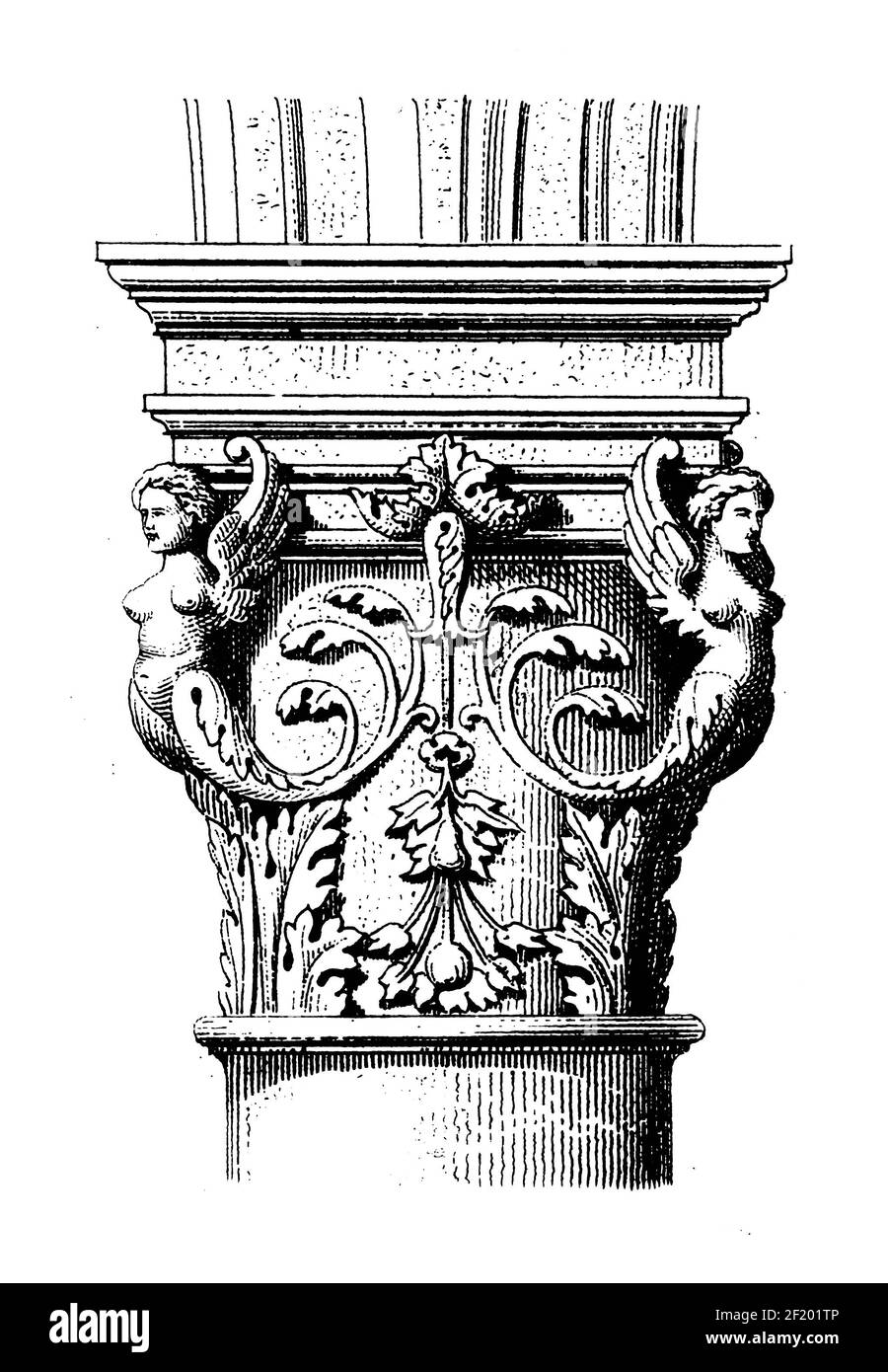 Antique engraving of capital from Francis I residence in Orleans ...