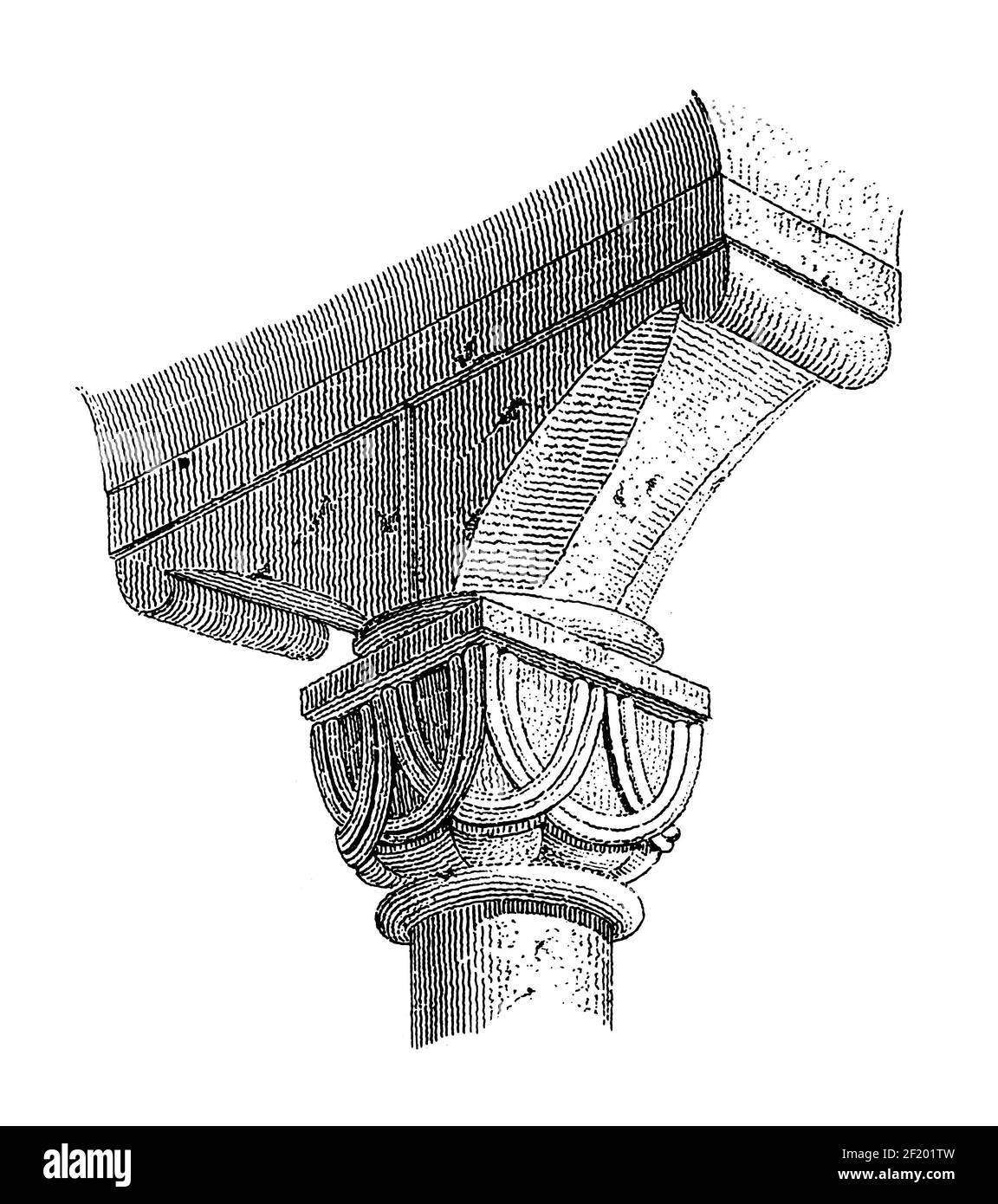 Antique engraving of capital from German church. Published in ...