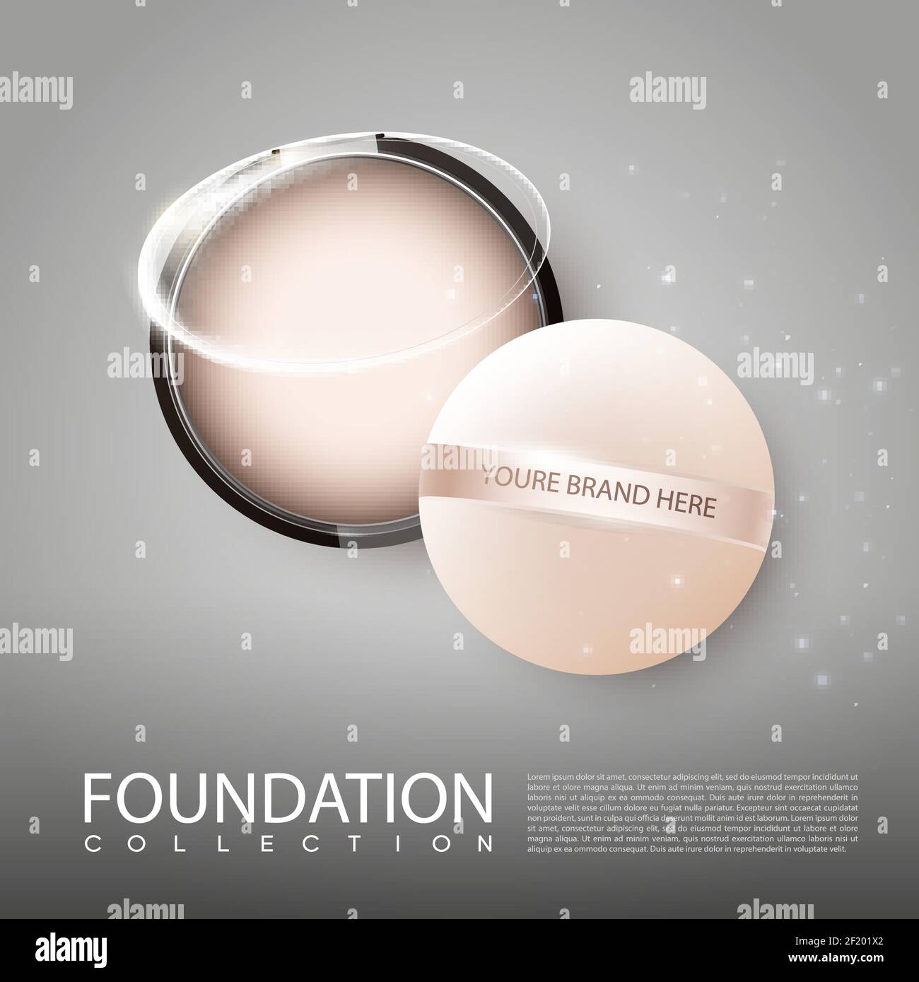 Realistic makeup cosmetic template with face powder in round packaging ...