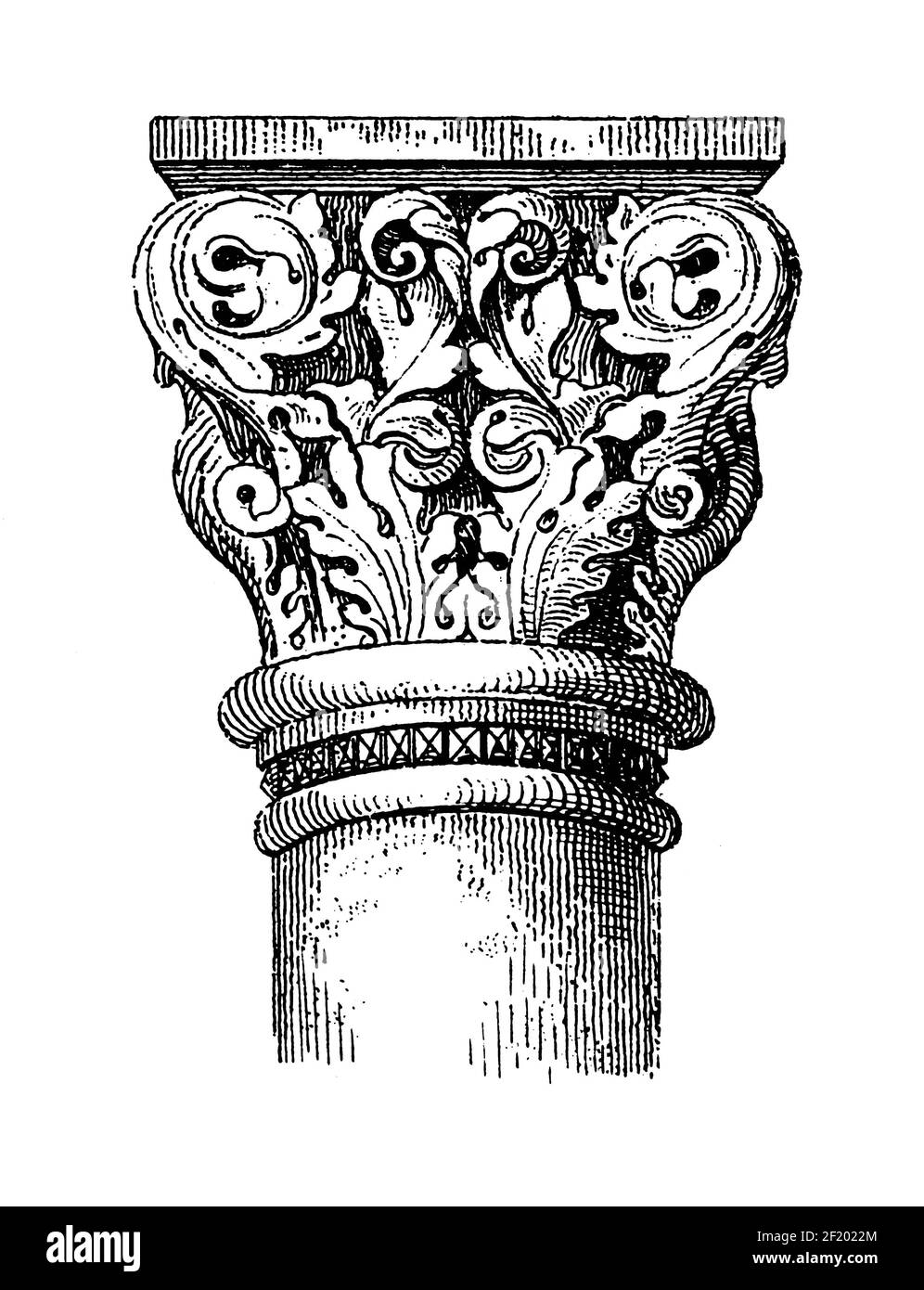 Antique 19th-century engraving of capital from Trento. Published in ...