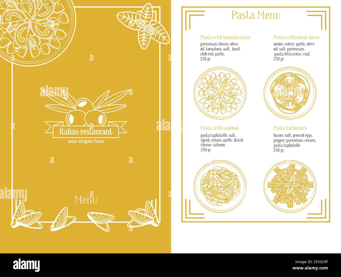 Hand drawn italian menu template with pasta and spaghetti meals with ...