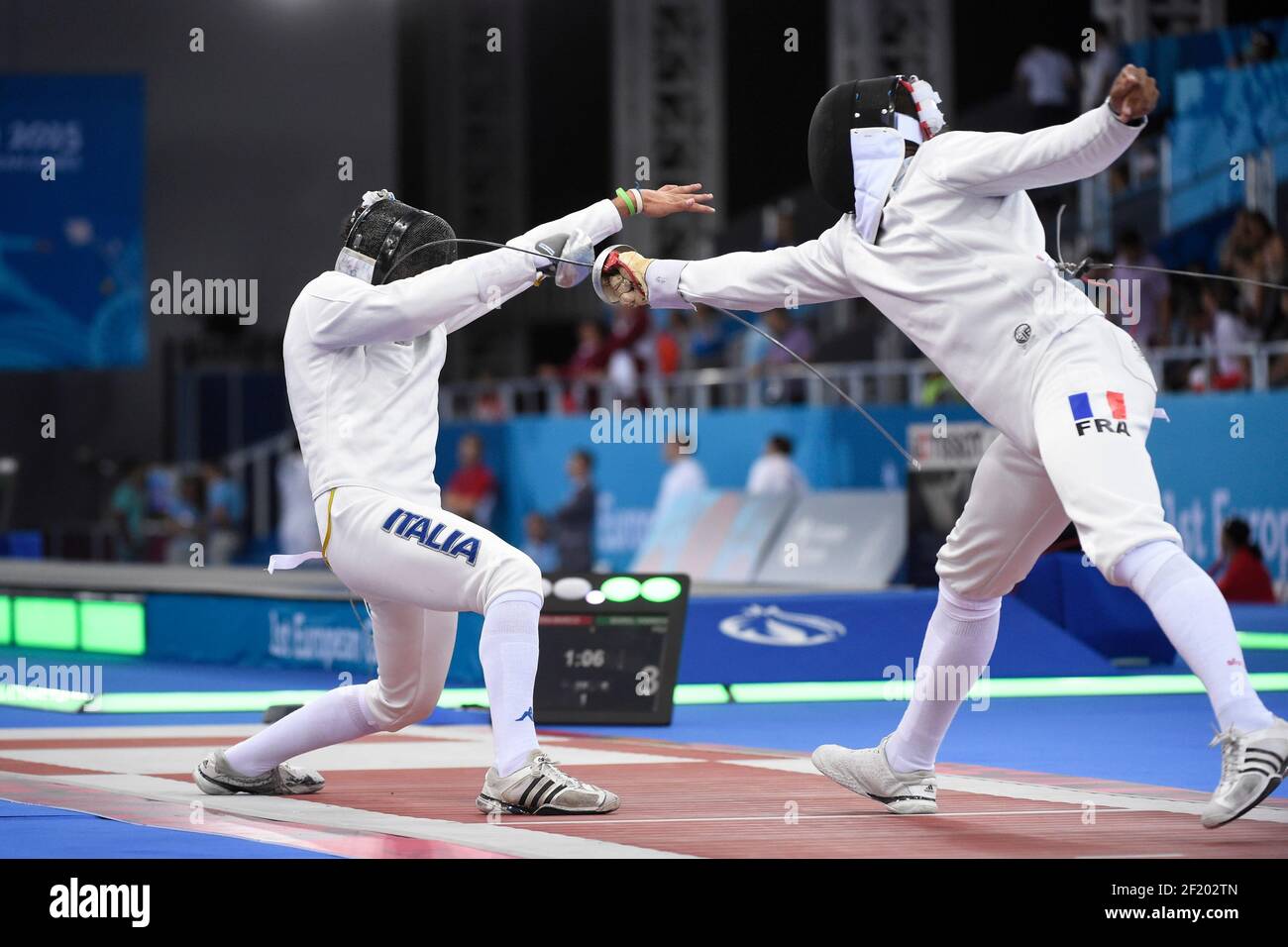Yannick Borel of France (right) competes in Fencing Mens Individual ...