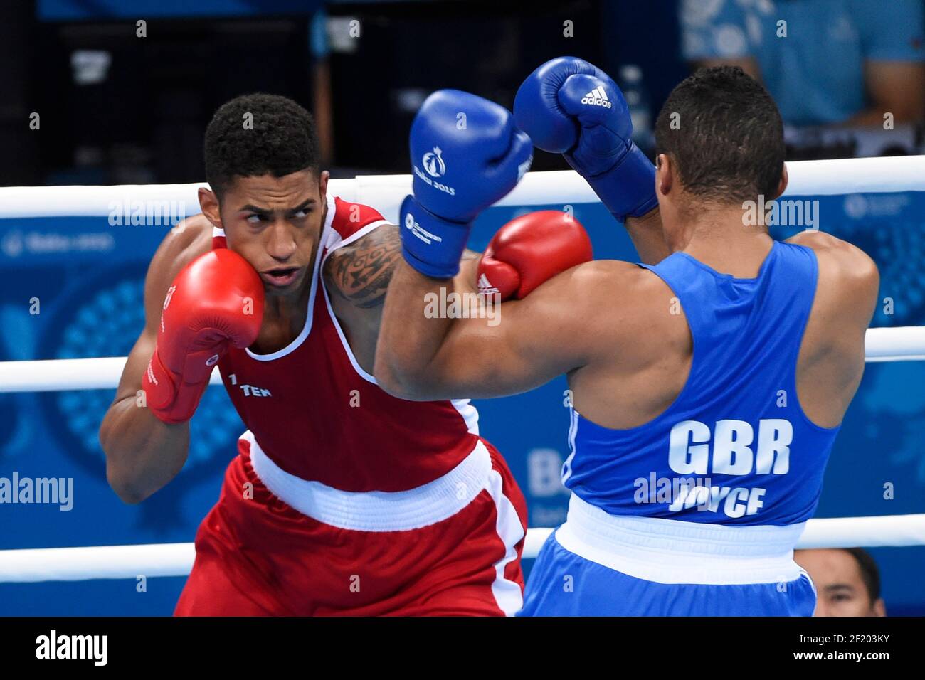 Tony Yoka of France (red) competes in Boxing Mens Super Heavy (+91kg ...